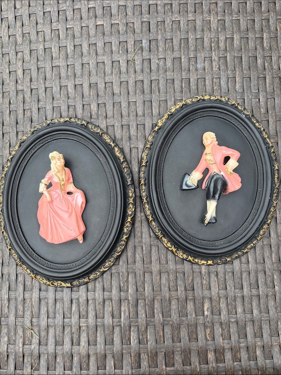 Accents | Vintage 3d Victorian Courting Couple Chalkware Wall Plaques ...